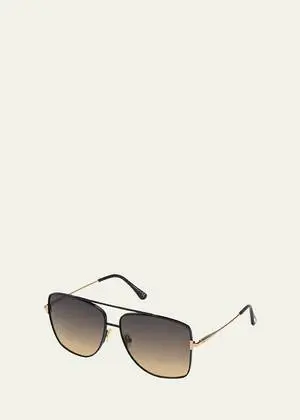 TOM FORD TOM FORD Reggie Metal Aviator Sunglasses 28f Yellow Brown
