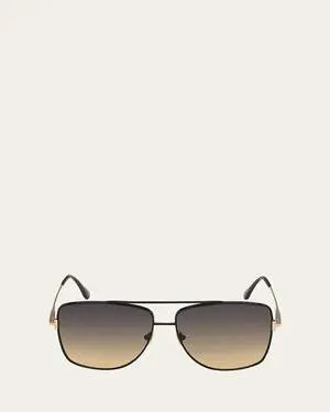 TOM FORD Reggie Metal Aviator Sunglasses - Shiny Black