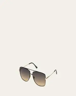TOM FORD Reggie Metal Aviator Sunglasses - Shiny Black