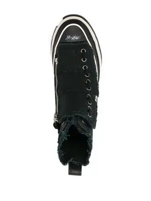 Y’s Frayed-trimmed High-top Sneakers - Black