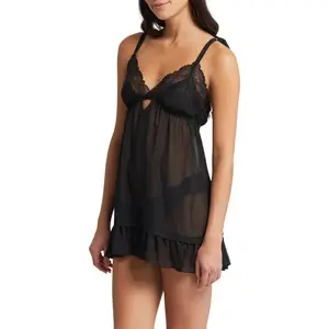 Rya Collection Babydoll Chemise & Panties Set - Black