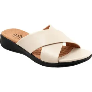 Softwalk Tillman Leather Cross Strap Slide Sandal - Ivory