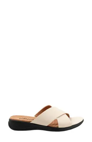 Softwalk Tillman Leather Cross Strap Slide Sandal - Ivory