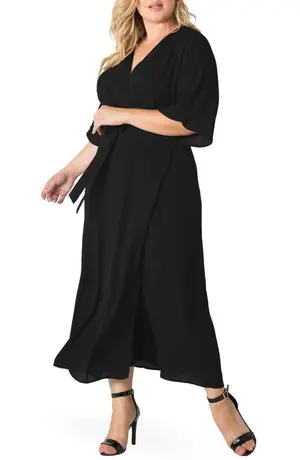 STANDARDS & PRACTICES Short Sleeve Wrap Maxi Dress - Black