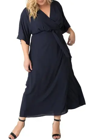 STANDARDS & PRACTICES Short Sleeve Wrap Maxi Dress - Midnight Blue