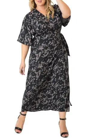 STANDARDS & PRACTICES Short Sleeve Wrap Maxi Dress - Midnight Camo