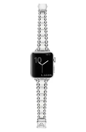 Lagos Smart Caviar White Ceramic & Stainless Steel Apple Watch® Band 20mm - Silver/white