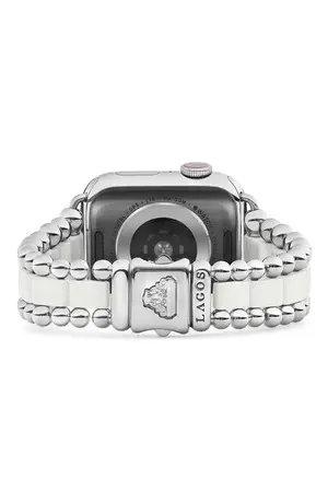 Lagos Smart Caviar White Ceramic & Stainless Steel Apple Watch® Band 20mm - Silver/white