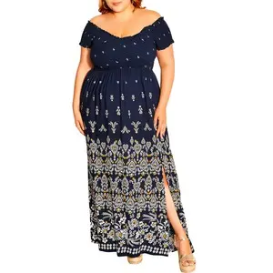 City Chic Off-the-shoulder Maxi Dress With Crochet Hem