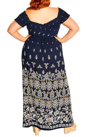 City Chic Off-the-shoulder Maxi Dress With Crochet Hem