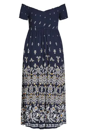 City Chic Off-the-shoulder Maxi Dress With Crochet Hem