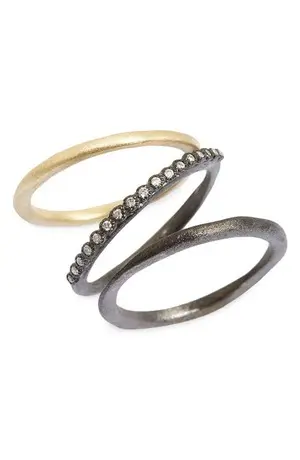 Armenta Old World Diamond Stacking Rings - Yellow Gold/ Blackened Silver