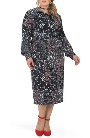 STANDARDS & PRACTICES Tie Waist Printed Midi Dress