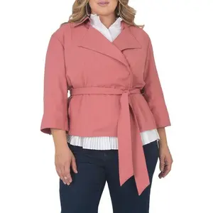 STANDARDS & PRACTICES Belted Cropped Jacket With Notched Lapels And 3/4 Sleeves