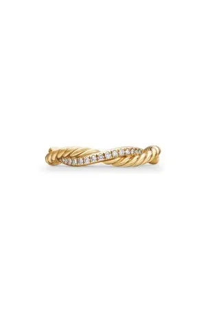 David Yurman Petite Infinity Twisted Ring With Pavé Diamonds - Gold