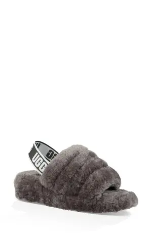 UGG UGG Fluff Yeah Genuine Shearling Slingback Sandal Charcoal