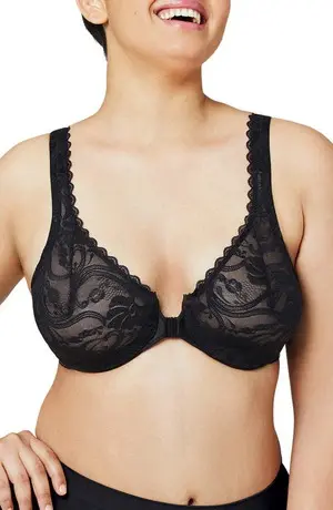 GLAMORISE Wonderwire® Front Close Stretch Lace Underwire Bra - Black
