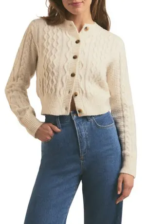 FAVORITE DAUGHTER Wool & Cashmere Blend Cable Cardigan - White Froth