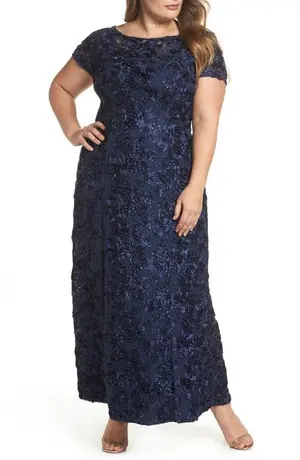 Alex Evenings Rosette Lace A-line Gown