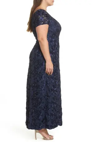 Alex Evenings Rosette Lace A-line Gown