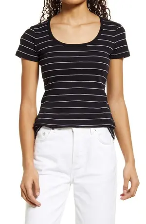 Caslon Short Sleeve Scoop Neck Tee Black- White Lauren Stripe