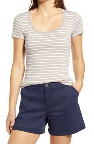 Caslon Short Sleeve Scoop Neck Tee Tan- White Dana Stripe