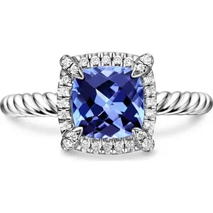 David Yurman Petite Chatelaine® Pavé Bezel Ring - White Gold/ Tanzanite