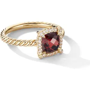 David Yurman David Yurman Petite Chatelaine® Pavé Bezel Ring Yellow Gold/ Garnet