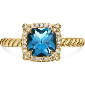 David Yurman David Yurman Petite Chatelaine® Pavé Bezel Ring Yellow Gold/blue Topaz