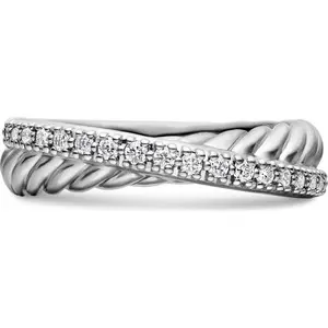 David Yurman Sterling Crossover Ring With Diamonds - Silver