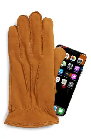UGG Three-point Leather Tech Gloves - Chestnut