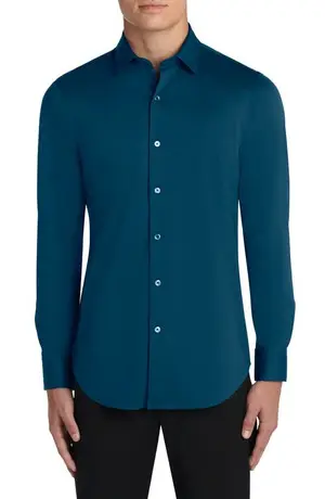Bugatchi Ooohcotton® Solid Button-up Shirt Peacock