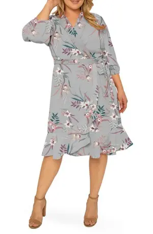 STANDARDS & PRACTICES Kylie Ruffle Wrap Dress - Tropical Grey