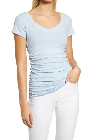 Caslon Shirred V-neck Tee Blue Cashmere