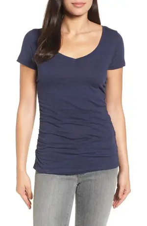 Caslon Shirred V-neck Tee Navy Peacoat