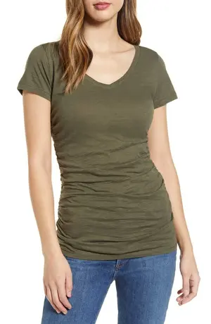Caslon Shirred V-neck Tee Olive Sarma