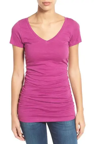 Caslon Shirred V-neck Tee Purple Clover