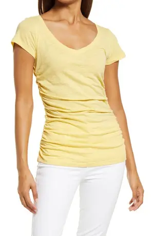 Caslon Shirred V-neck Tee Yellow Citron
