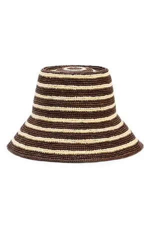 Janessa Leoné Felix Crochet Raffia Bucket Hat - Walnut Stripe