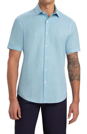Bugatchi Ooohcotton® Geometric Button-up Shirt Aqua