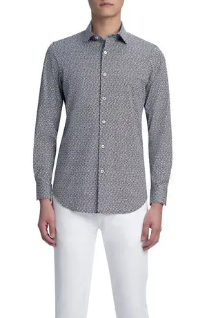 Bugatchi Ooohcotton® Geometric Button-up Shirt Blue/ White