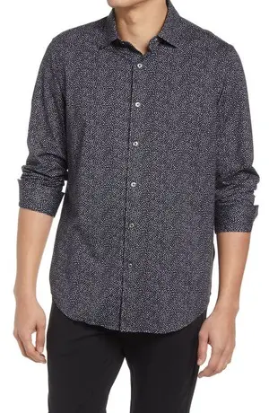 Bugatchi Ooohcotton® Geometric Button-up Shirt - Caviar