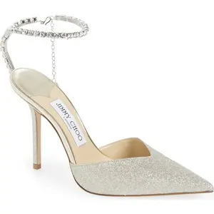 JIMMY CHOO Saeda Glitter Crystal Ankle Strap Pumps