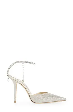 JIMMY CHOO Saeda Glitter Crystal Ankle Strap Pumps