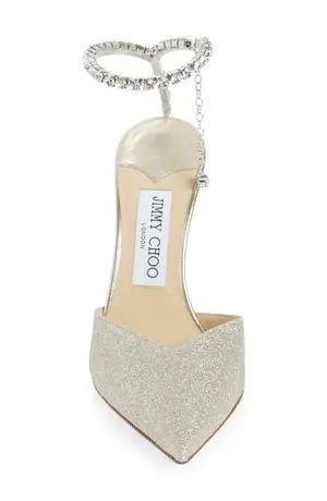 JIMMY CHOO Saeda Glitter Crystal Ankle Strap Pumps