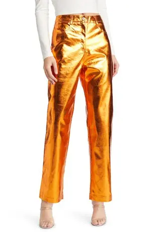 AMY LYNN Shiny Straight Leg Pants - Bronze