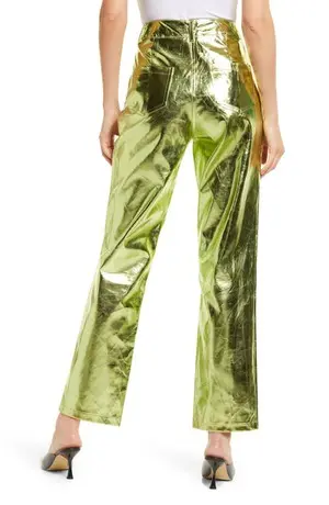 AMY LYNN Shiny Straight Leg Pants - Lime
