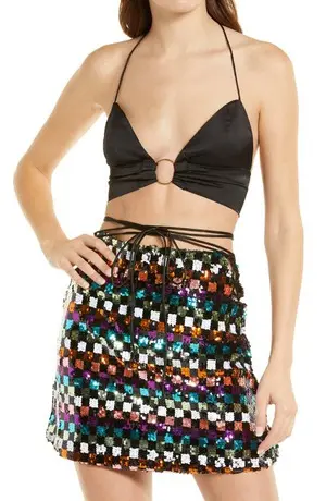 AMY LYNN Ibiza Satin Halter Top Black