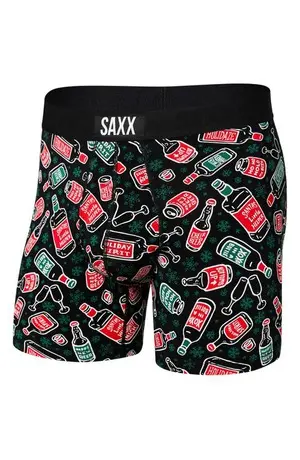 SAXX Ultra Super Soft Boxer Briefs Holiday Spirits- Black