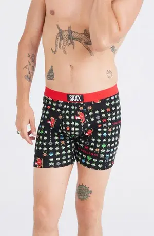 SAXX Ultra Super Soft Boxer Briefs Sleigh Invaders-black